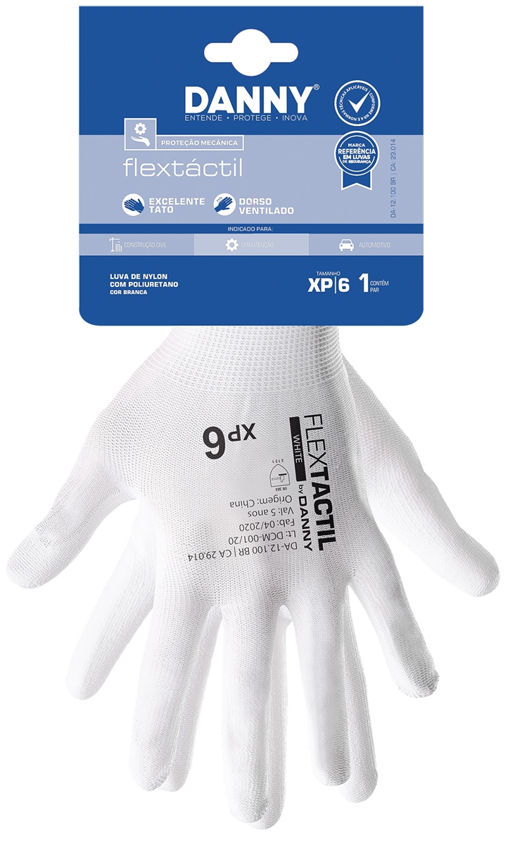 Luva em Nylon Branca com Pu Flextactil Danny CA 29014
