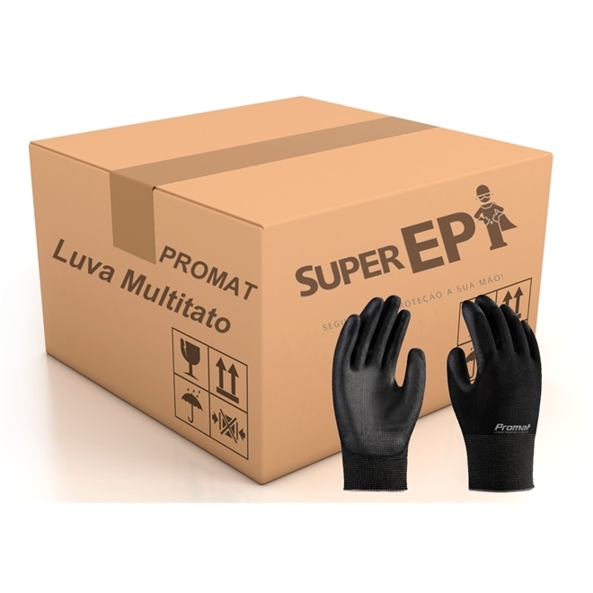 Luva em Nylon C/ PU Multitato Preta 750 PT Promat Caixa