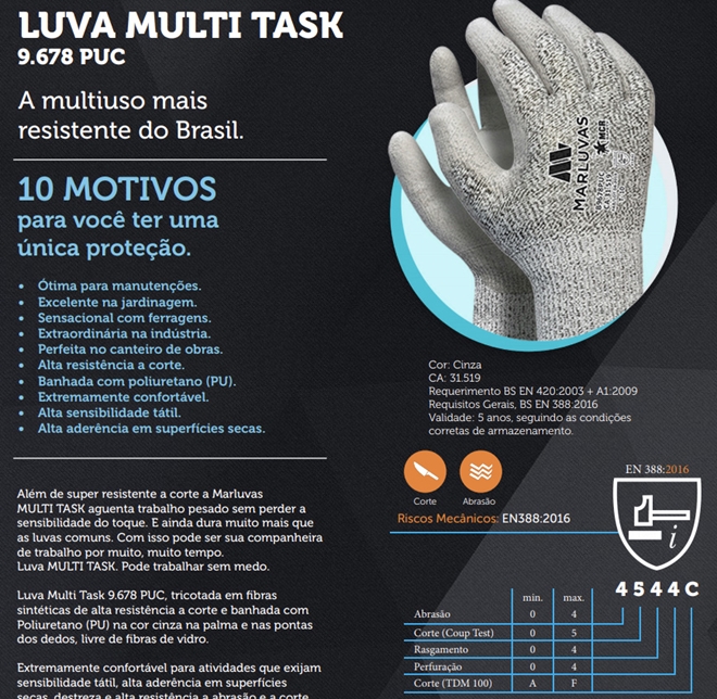 Luva Ultra Tech Cut5 Pu Anticorte Nível 5 Banho Pu CA 31519
