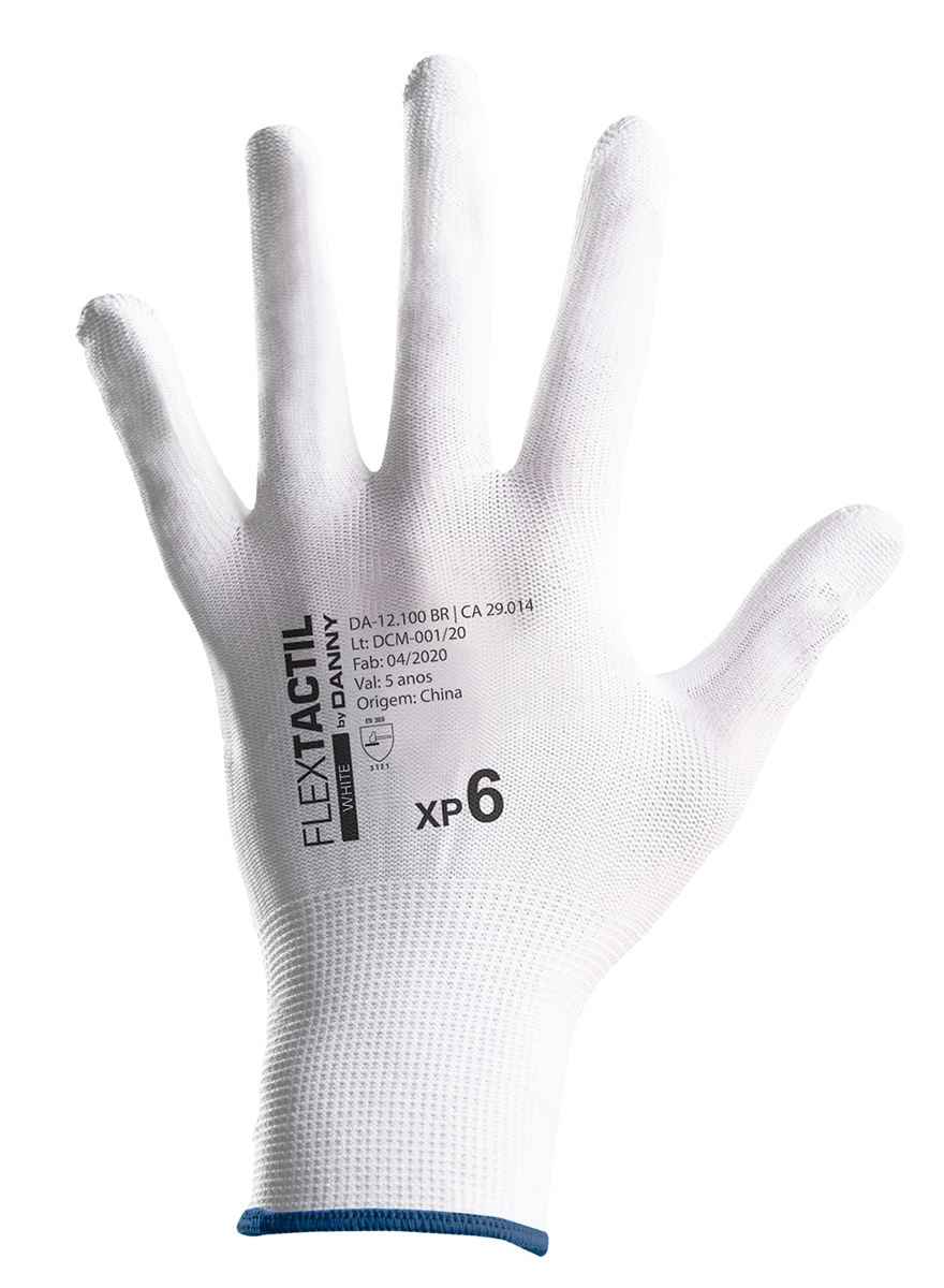 Luva FlexTactil Branca Danny Nylon com Pu - Caixa CA 29014