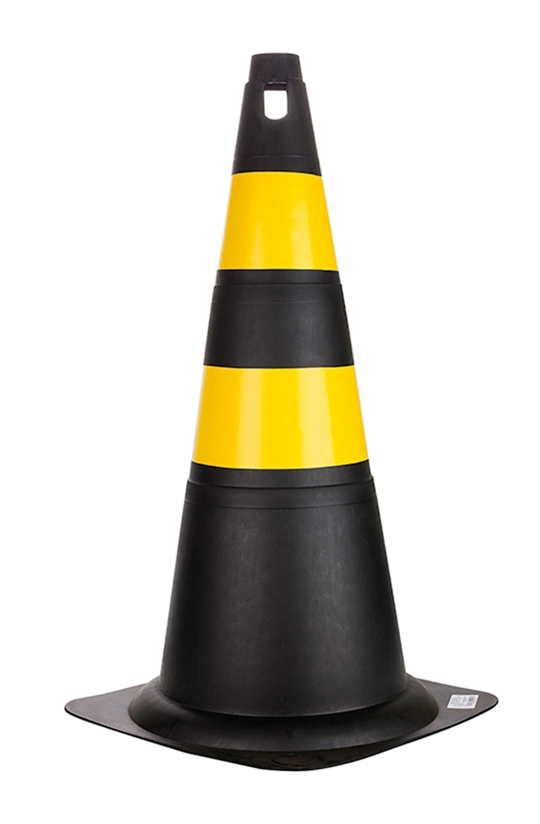 Cone Rígido 70 CM Preto Amarelo para Fitas e Correntes