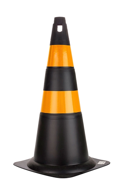 Cone Rígido Refletivo 75CM Preto Amarelo Fenda Fita Corrente