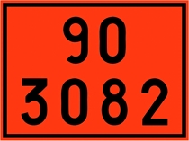Placa de Risco ONU 90 3082 Transporte Materiais 30X40