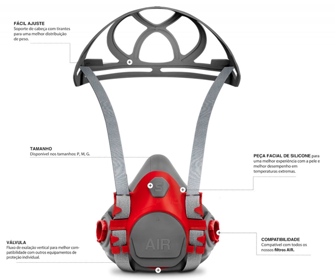 Máscara Semi Facial AIR S950 Em Silicone Ultra Leve