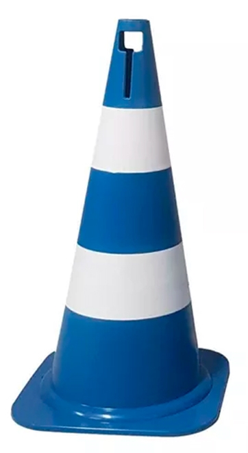 Cone de Sinalização Rígido Azul e Branco 50 CM