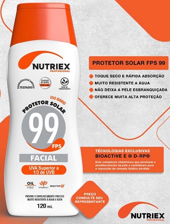 Protetor Solar Facial Nutriex FPS 99 Resistente a Água 120ml