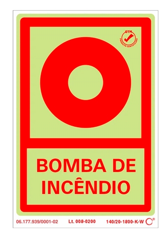 Placa Sinalização Bomba de Incêndio 10x15 CM ABNT 16820 - E3