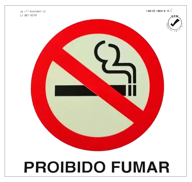 Placa Sinalização Proibido Fumar 20x20 CM ABNT 16820 - P1