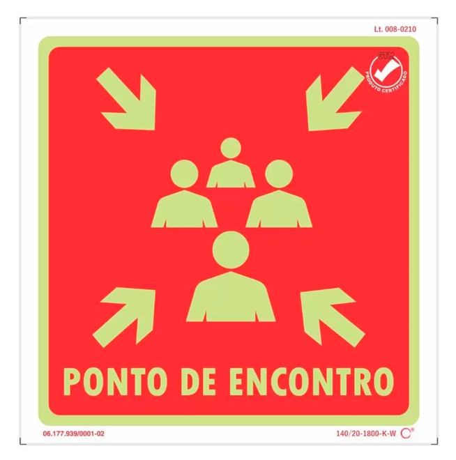 Placa Sinalização Ponto de Encontro 20x20 CM ABNT 16820 PTE