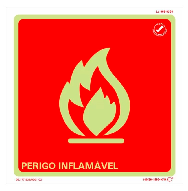 Placa Sinalização Perigo Inflamável 20x20 CM ABNT 16820 - PI