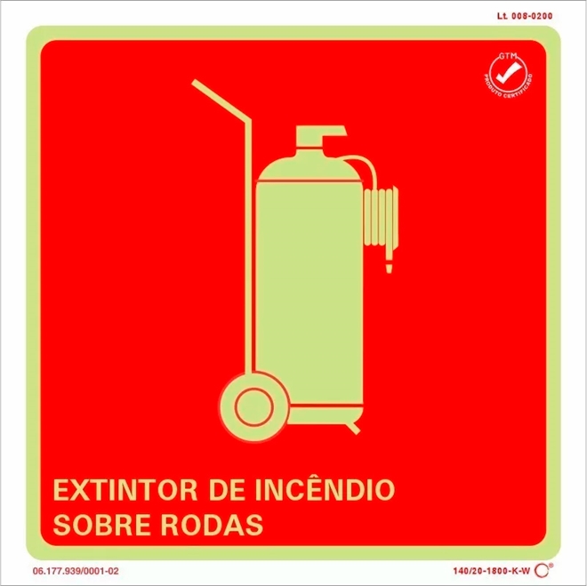 Placa Extintor Incêndio Sobre Rodas 20x20 CM ABNT 16820 E11