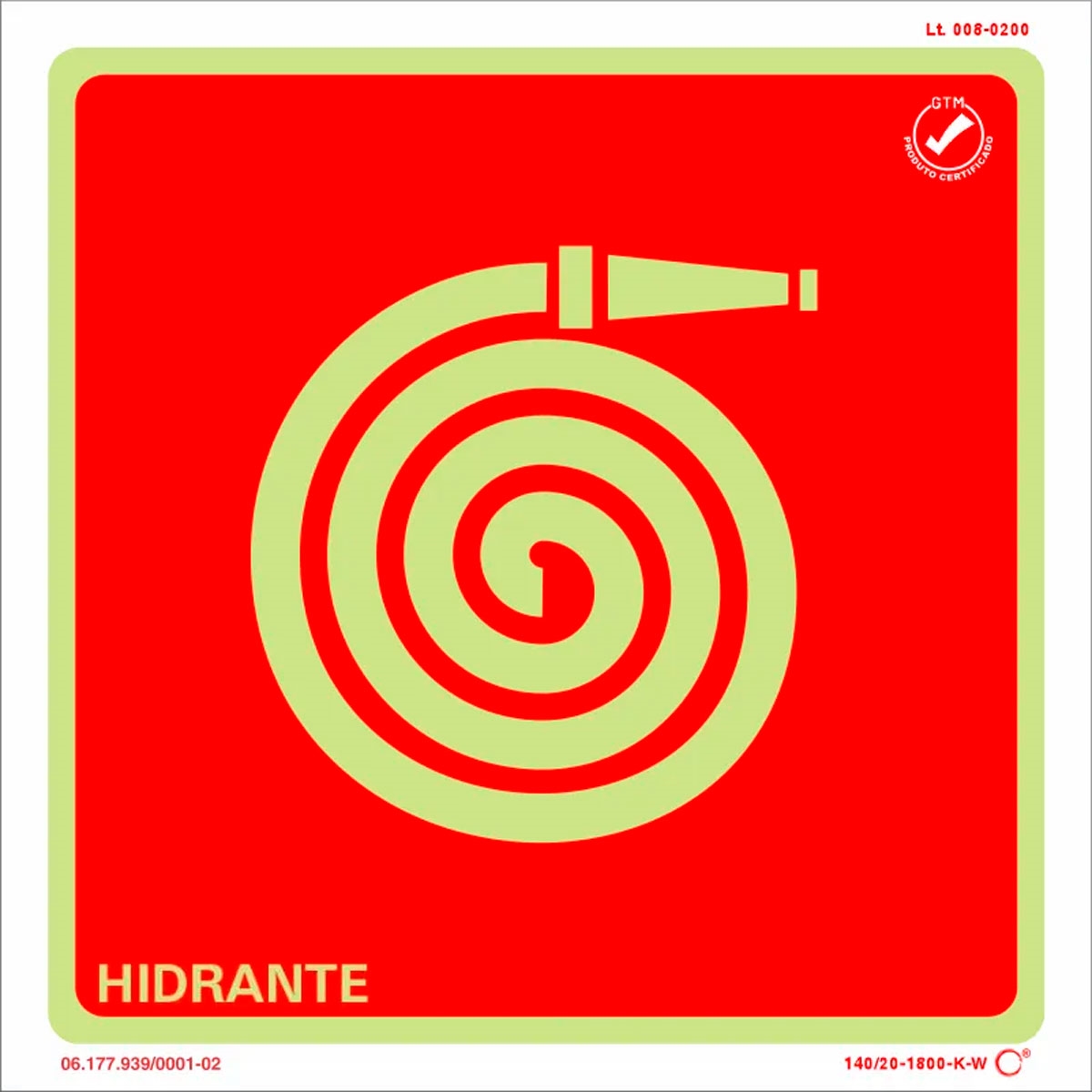 Placa de Sinalização Hidrante 20x20 CM ABNT 16820 - E7MH