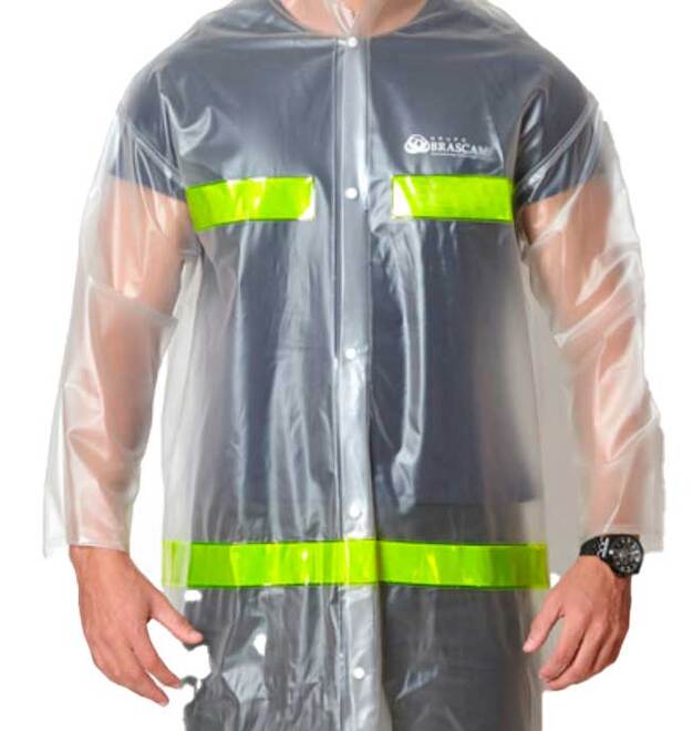 Capa de Chuva Incolor em Pvc Laminado 0,20 Com Refletivo Verde Frente e ...