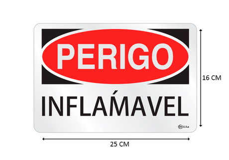 Placa de Sinalização Perigo Inflamável 16X25 CM