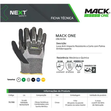 Luva Next Safety Mack One 70.700 Anti-Impacto CA 51491
